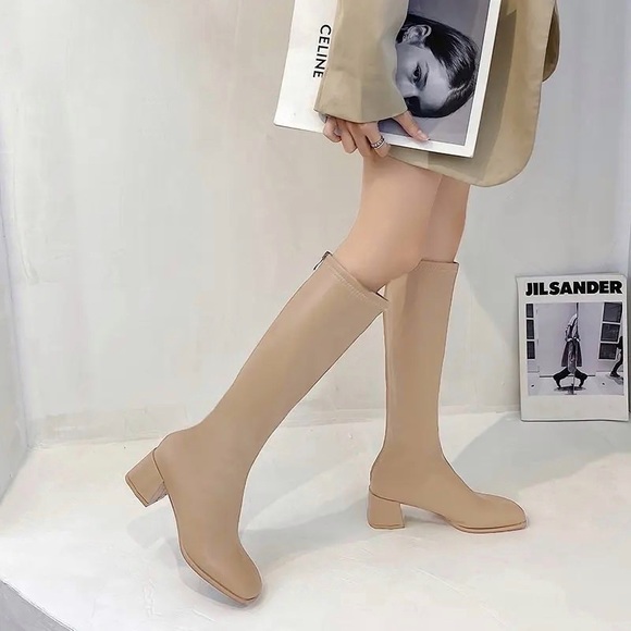 Shoes | Brand New Beige Knee Boots Size 35 | Poshmark